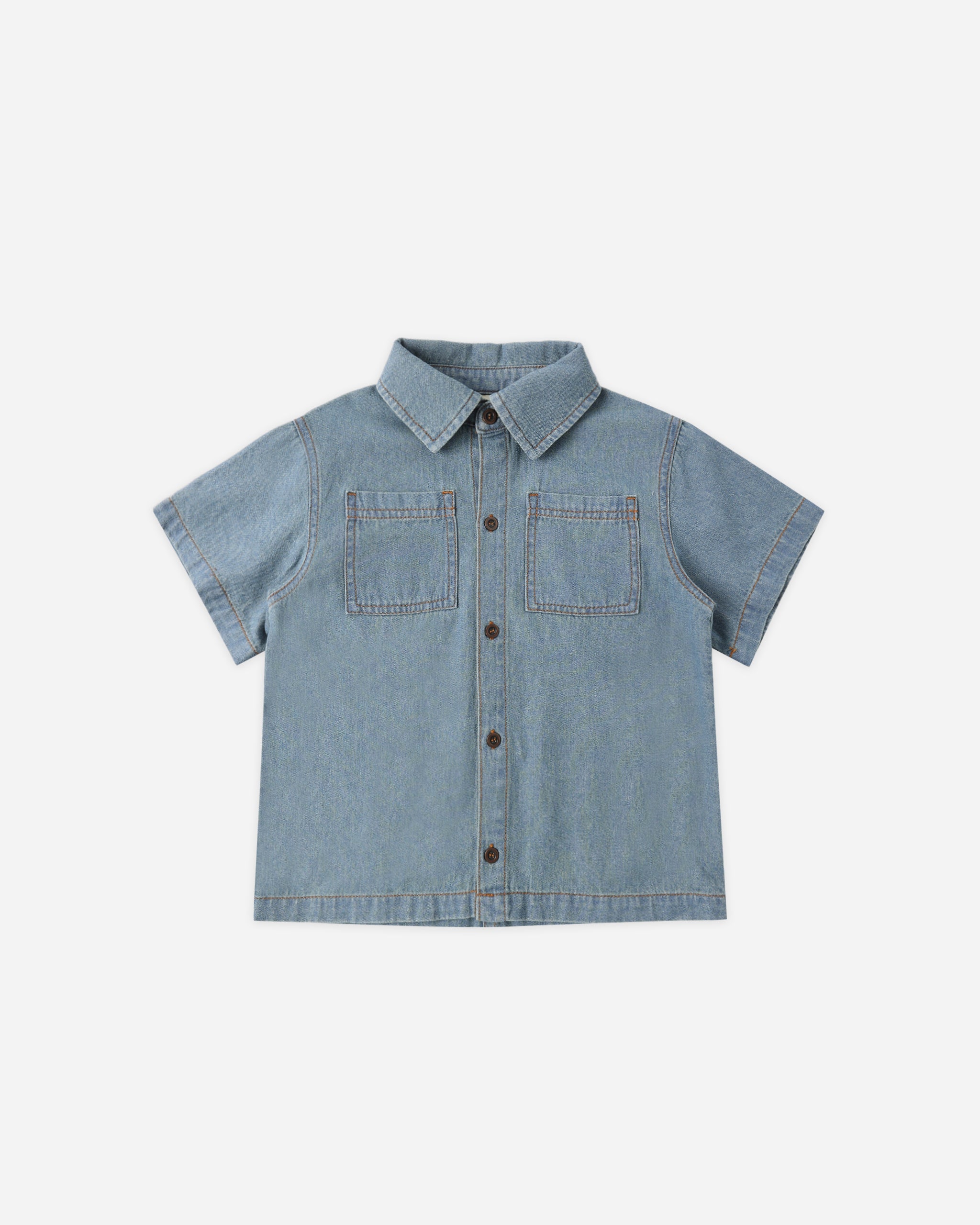 Denim Short Sleeve Overshirt Washed Blue – Rylee + Cru
